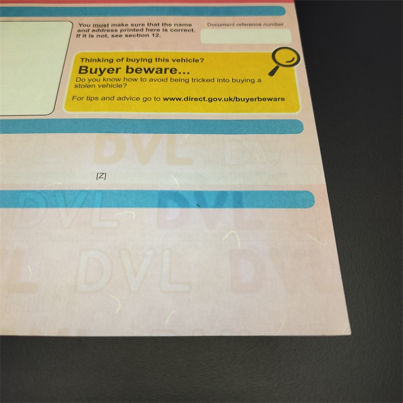 Custom Printing Vehicle Registration Certificate - ASY Anti-forgery